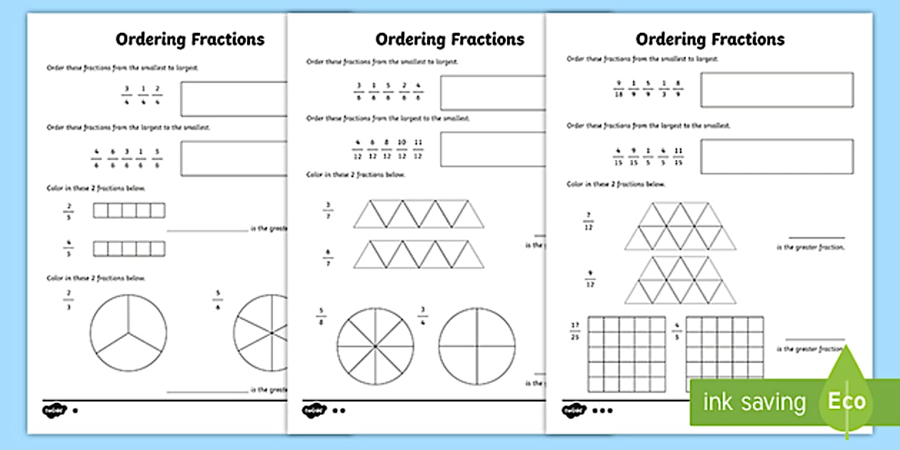 Comparing and Ordering Fractions Differentiated Activity for 3rd-5th Grade