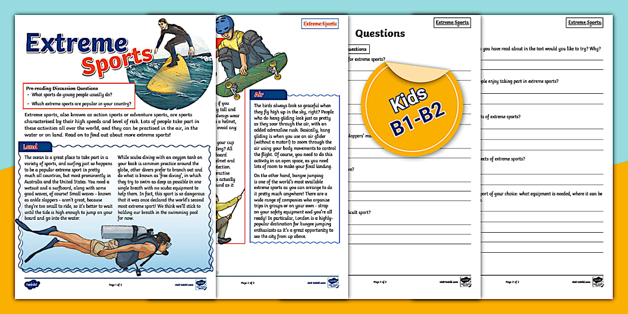 ESL Extreme Sports Reading Comprehension [Kids, B1-B2]