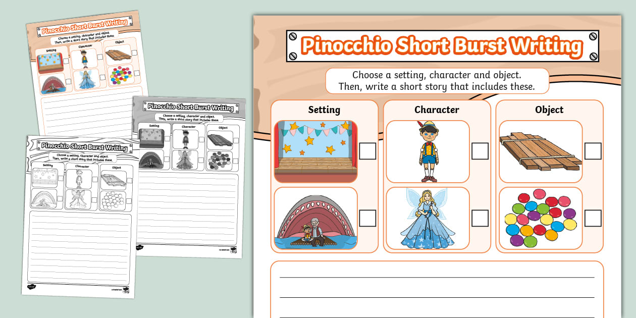 Pinocchio Short Burst Writing Template - Twinkl