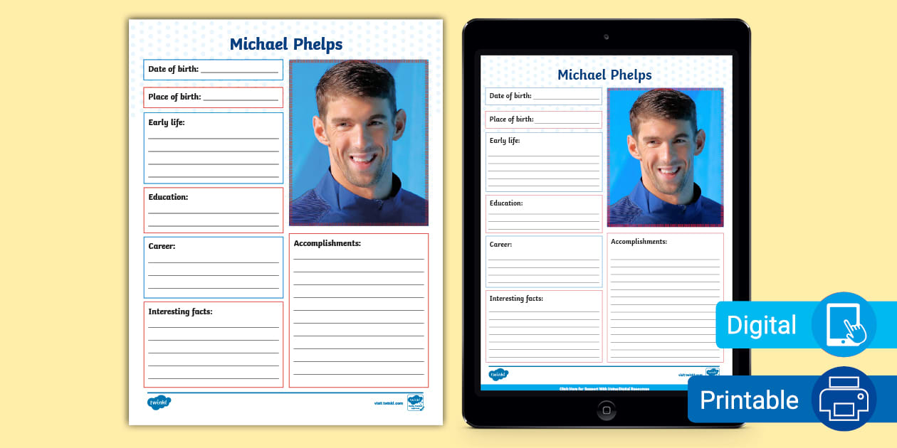 Michael Phelps Research and Write Worksheet for 3rd-5th Grade