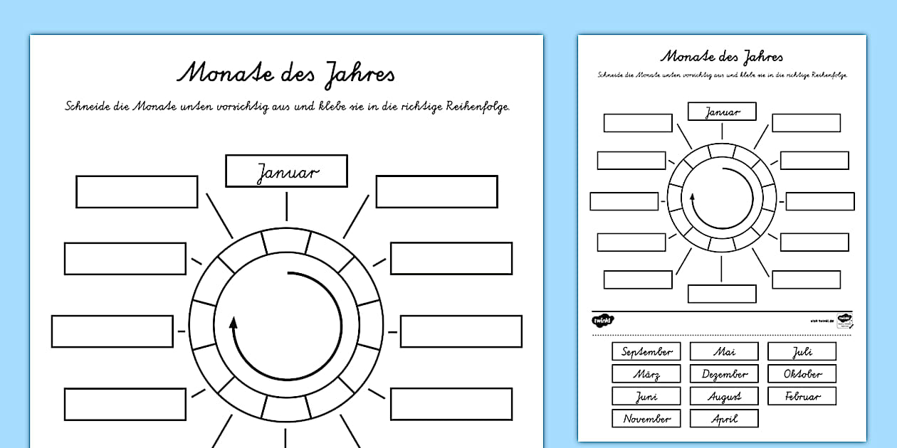 Monate: Arbeitsblatt I Monate lernen I bis 2. Klasse