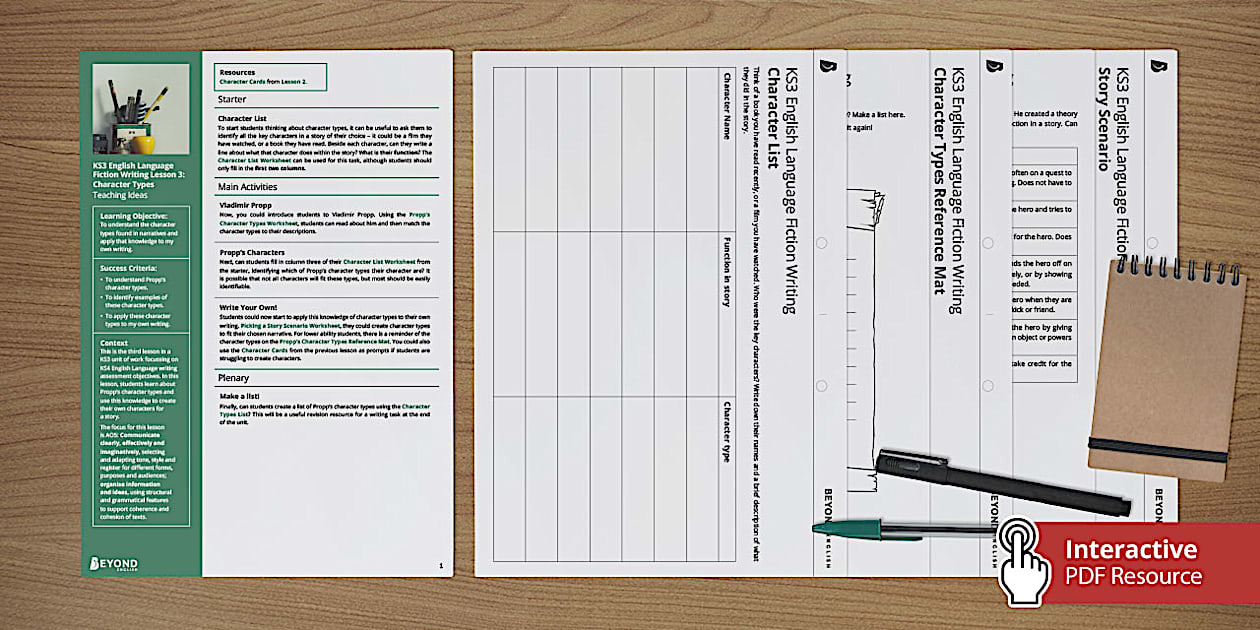 KS3 English Language Fiction Writing Lesson 3: Character Types