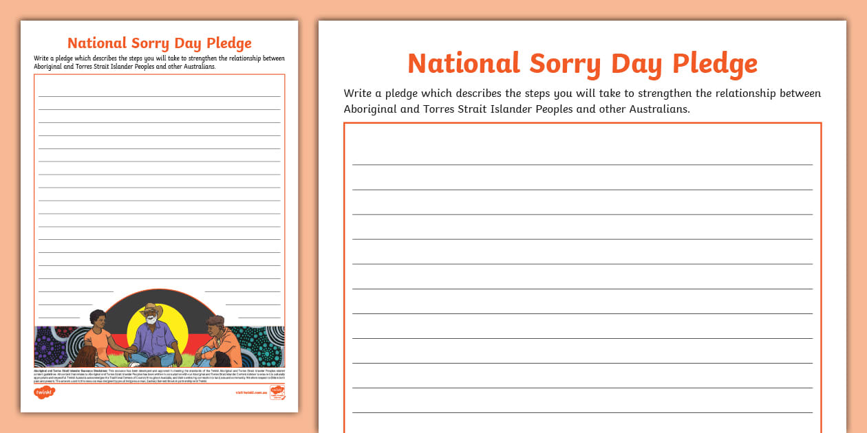 Sorry Day Pledge Worksheet (Teacher-Made) - Twinkl