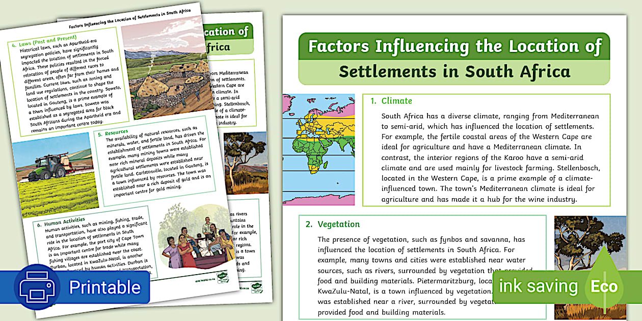 Factors Influencing the Location of Settlements in S. Africa