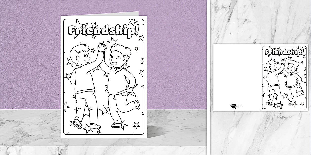 High Five Friendship Colouring Card | Twinkl Party