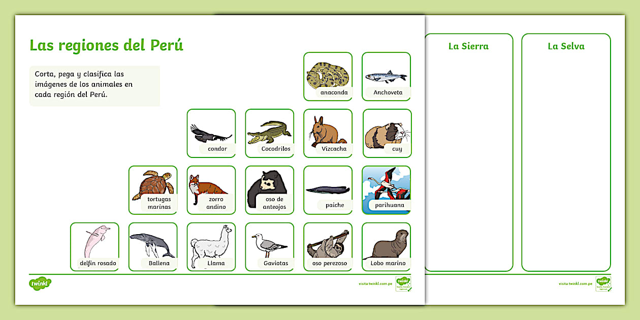Ficha de actividad: Animales de las Regiones del Perú