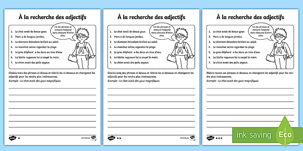Trouver les adjectifs Feuille d'activités