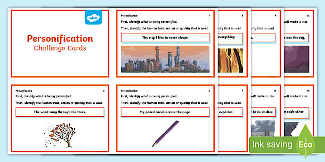 Personification Activity Cards - Year 5 Narrative Devices