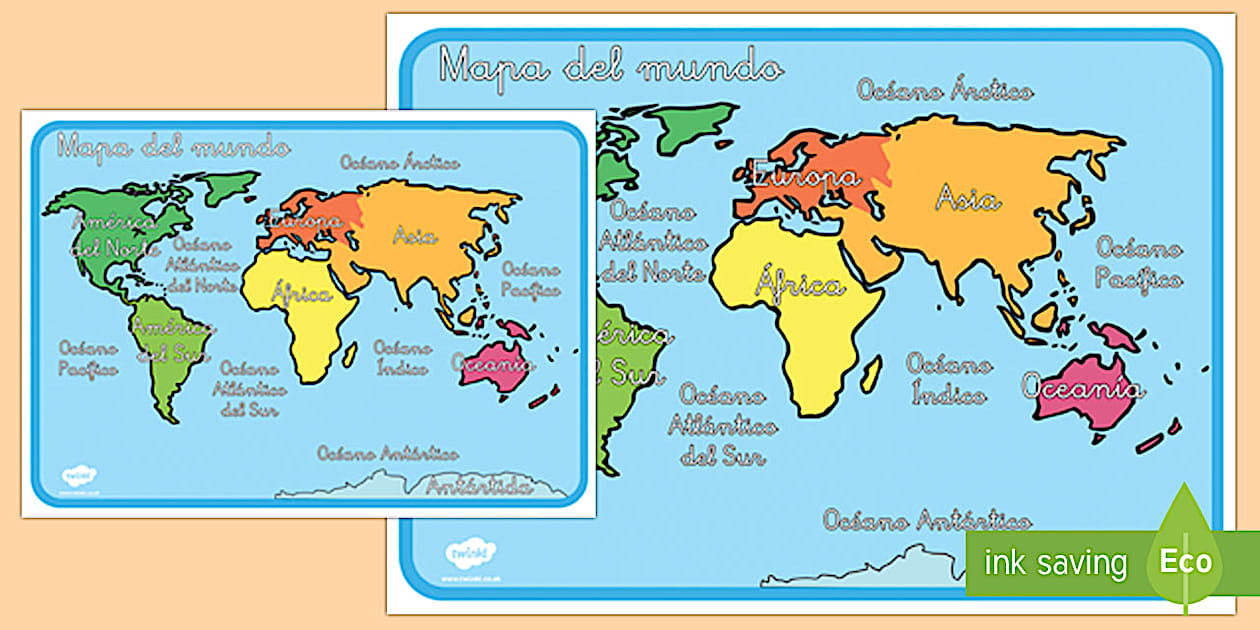 Mapa del mundo con nombres - Twinkl