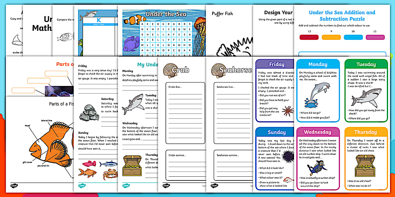 Under the Sea Worksheets Pack - KS1 (teacher made) - Twinkl