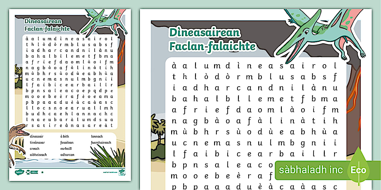 Faclan-falaichte Dìneasairean - Gàidhlig (Teacher-Made)