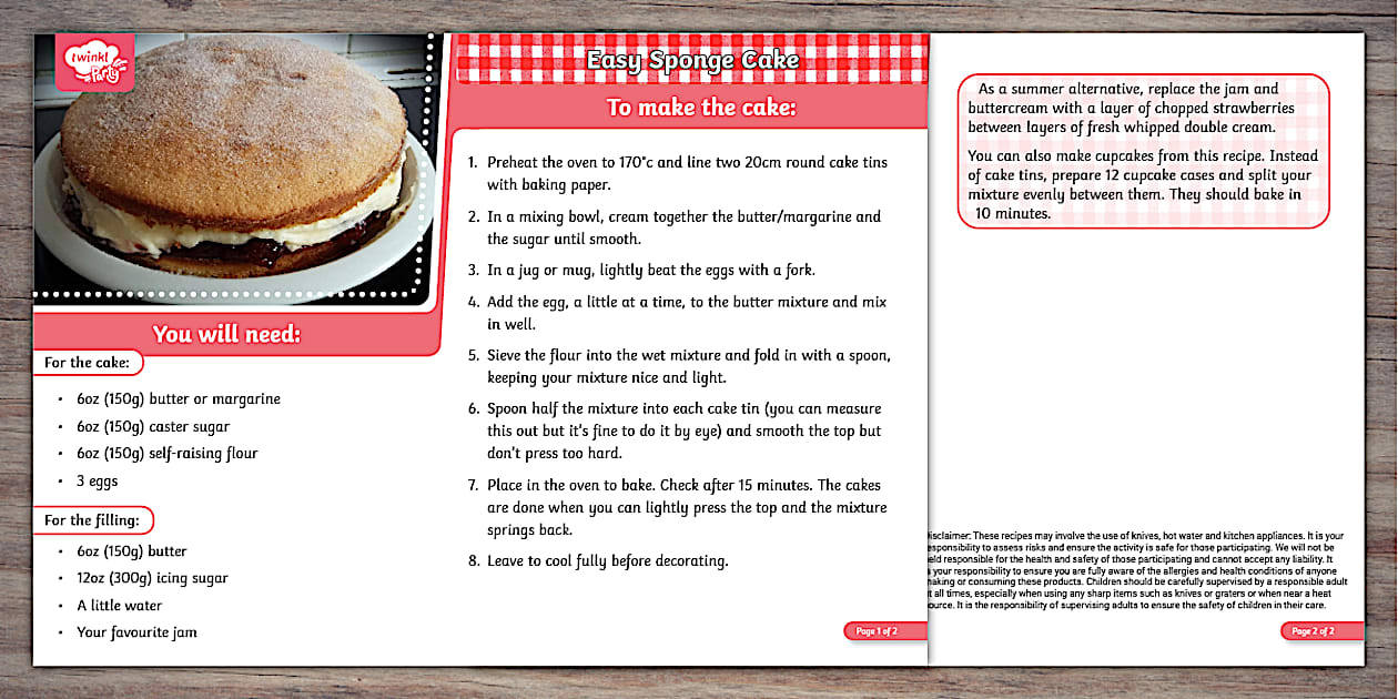 Easy Sponge Cake Recipe | Twinkl Party (teacher made)