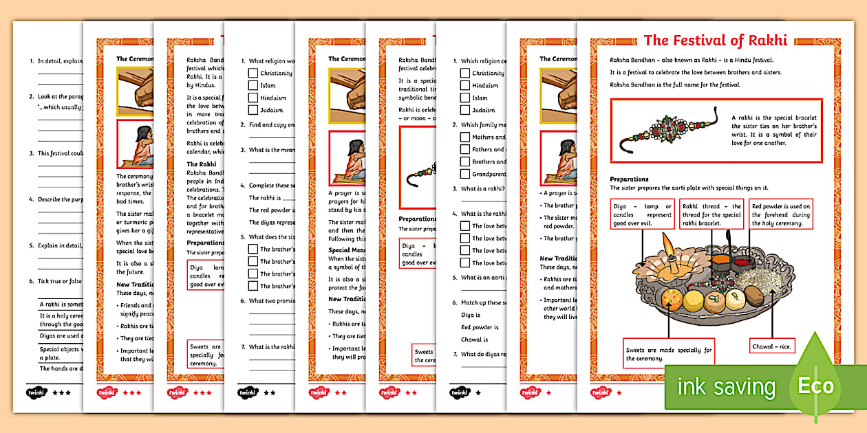 The Festival of Rakhi Differentiated Reading Comprehension Activity