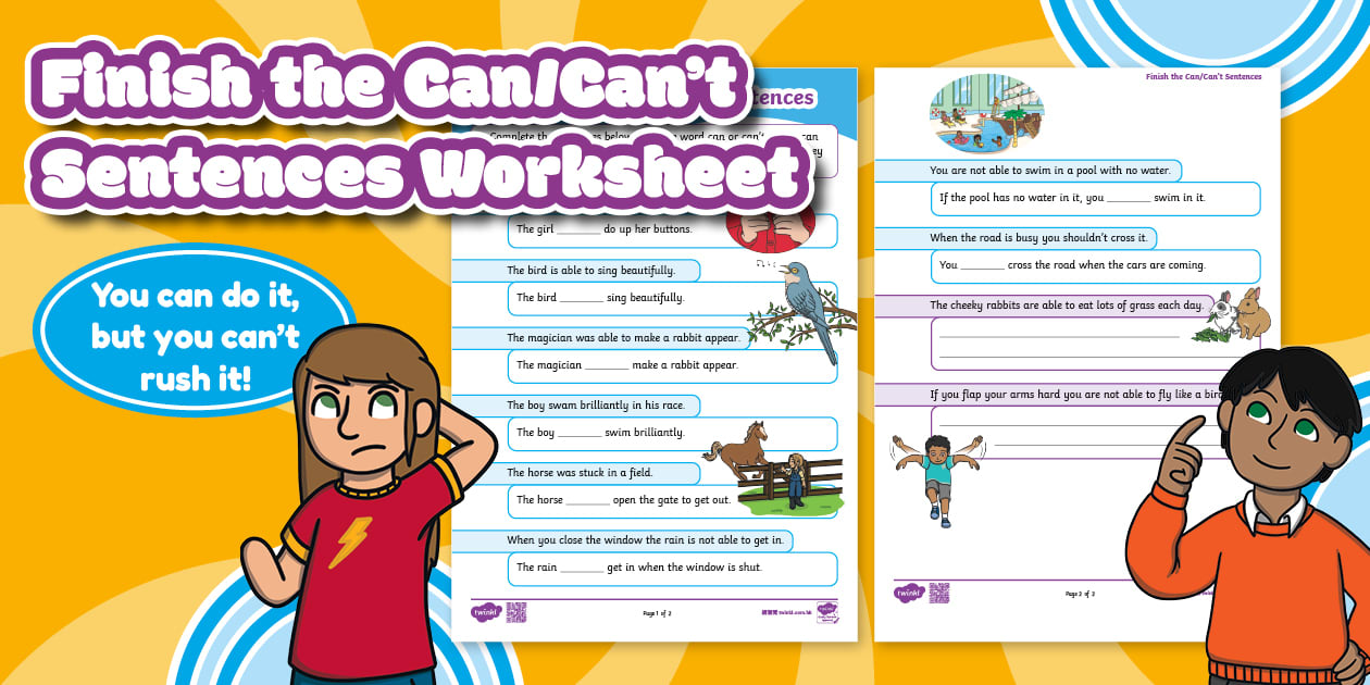 Finish the Can/Can't Sentences Worksheet