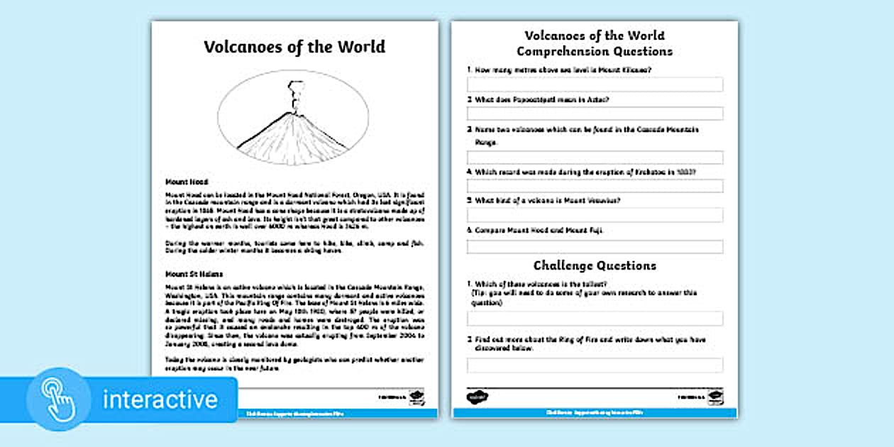 Interactive PDF: World Volcano Activities (teacher made)