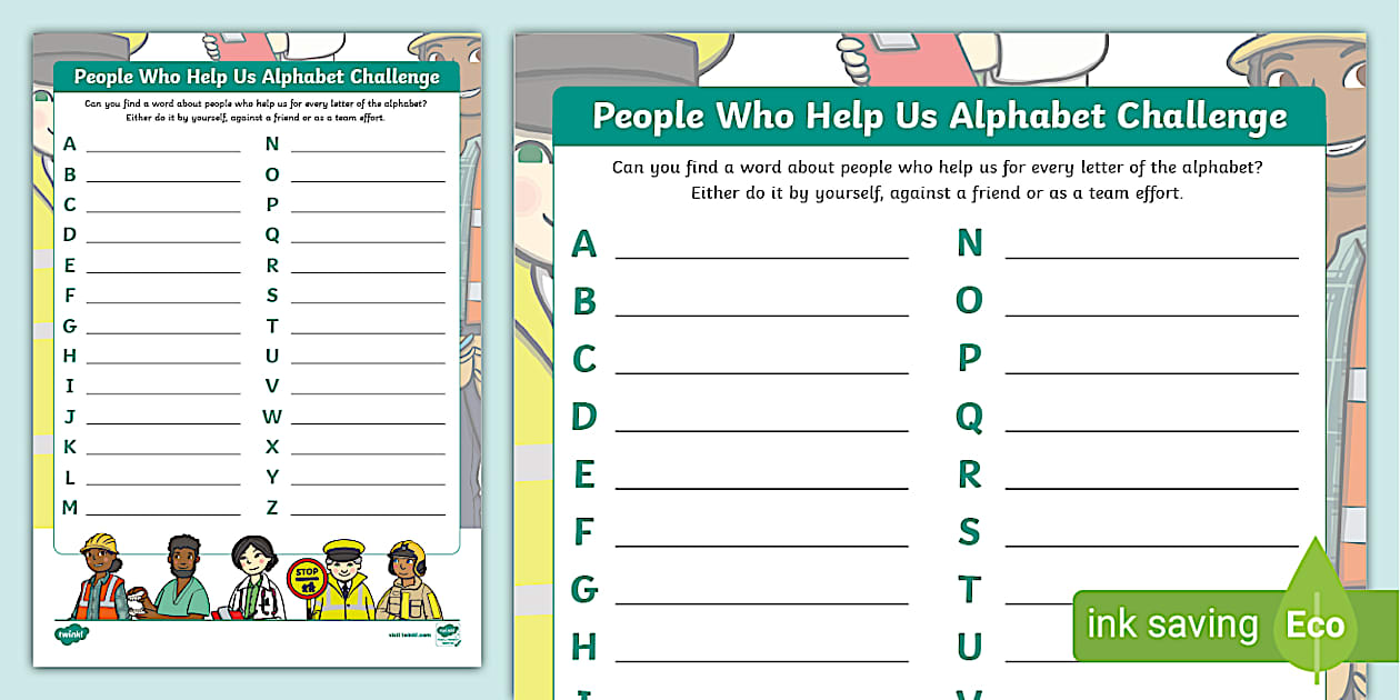 People Who Help Us Alphabet Challenge Worksheet - Twinkl