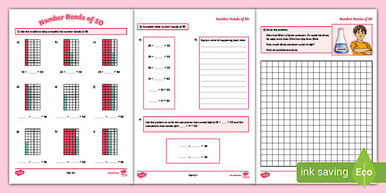 👉 KS2 Maths Number Bonds of 50 Worksheet (teacher made)