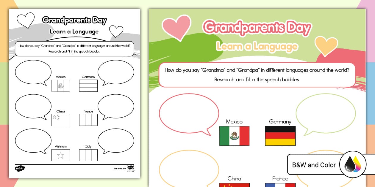 Grandparents Day Learn a Language Activity Worksheet | Twinkl