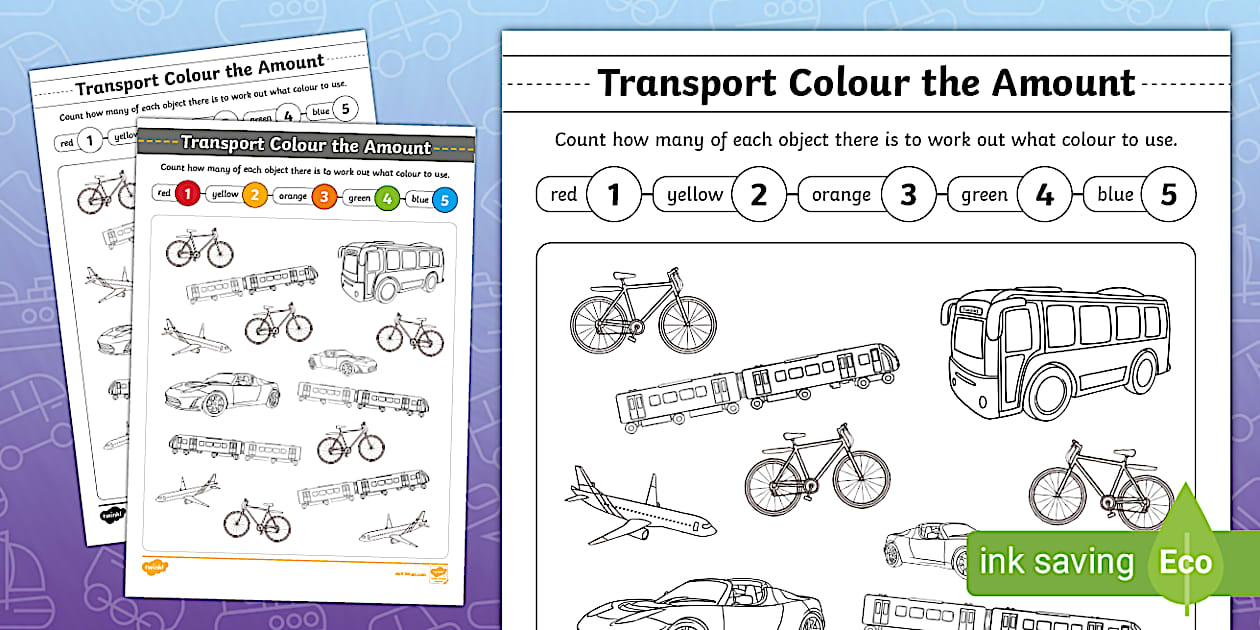👉 Transport Colour the Amount Worksheet
