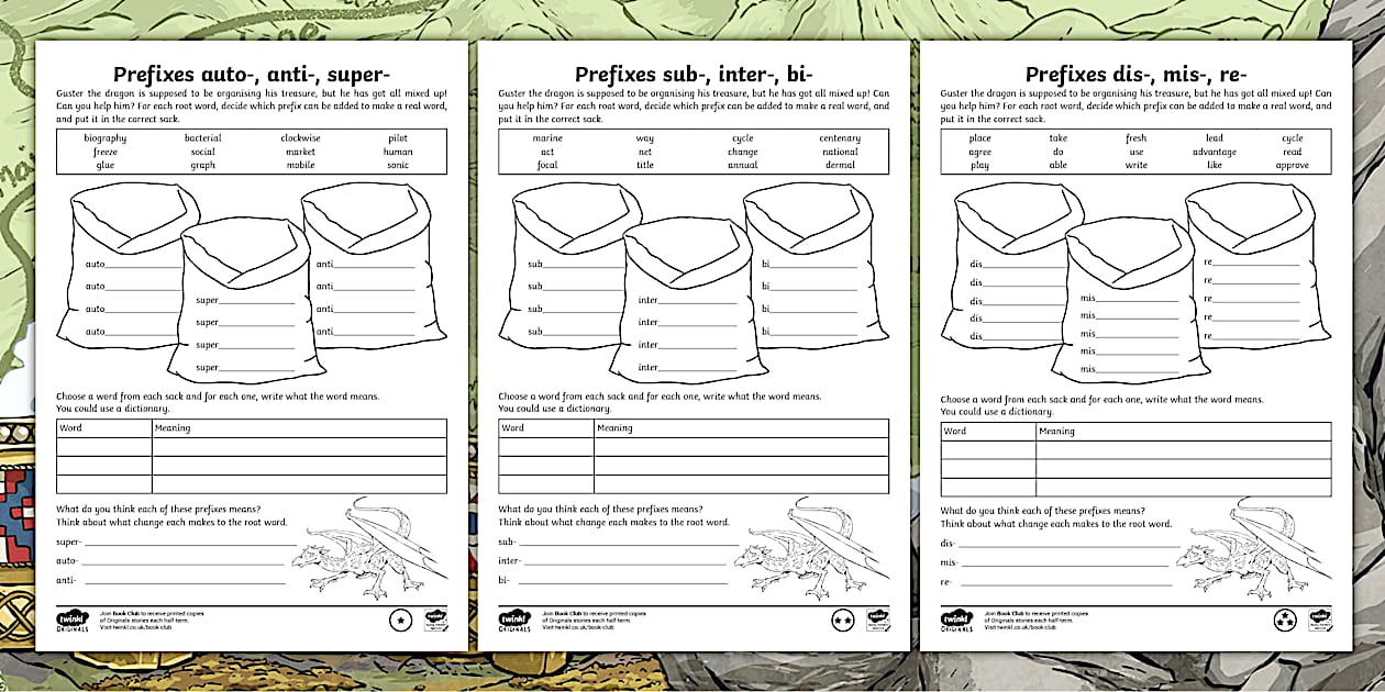 KS2 Prefixes Differentiated Worksheet (KS2 Fantasy Story 'The Wyrmstooth