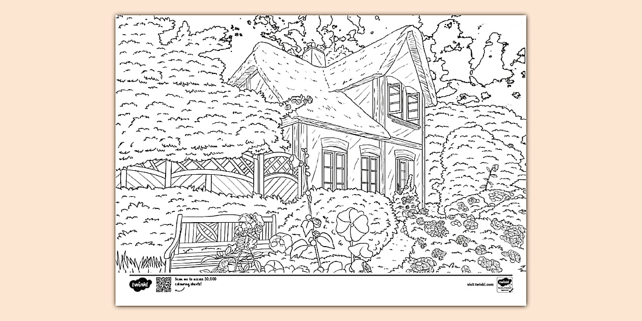 Cottage Garden Colouring Sheet (professor feito) - Twinkl