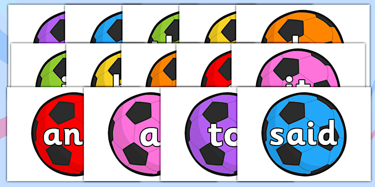 Cursive 100 High Frequency Key Words on Multicolour Footballs