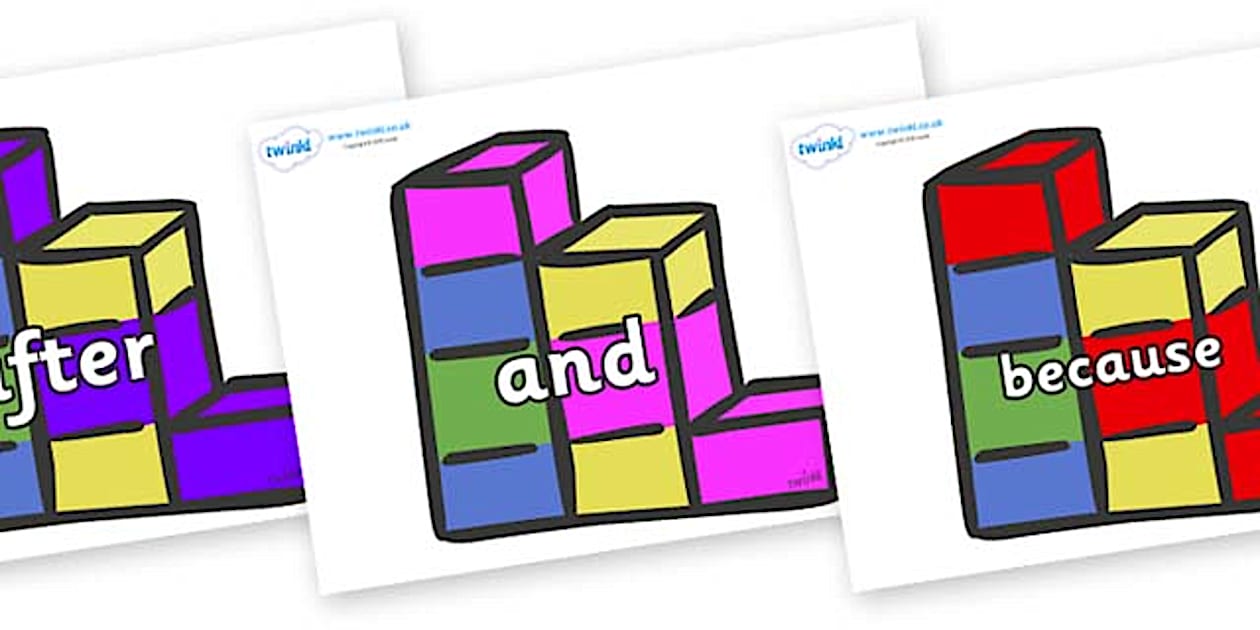Connectives on Building Blocks (teacher made) - Twinkl