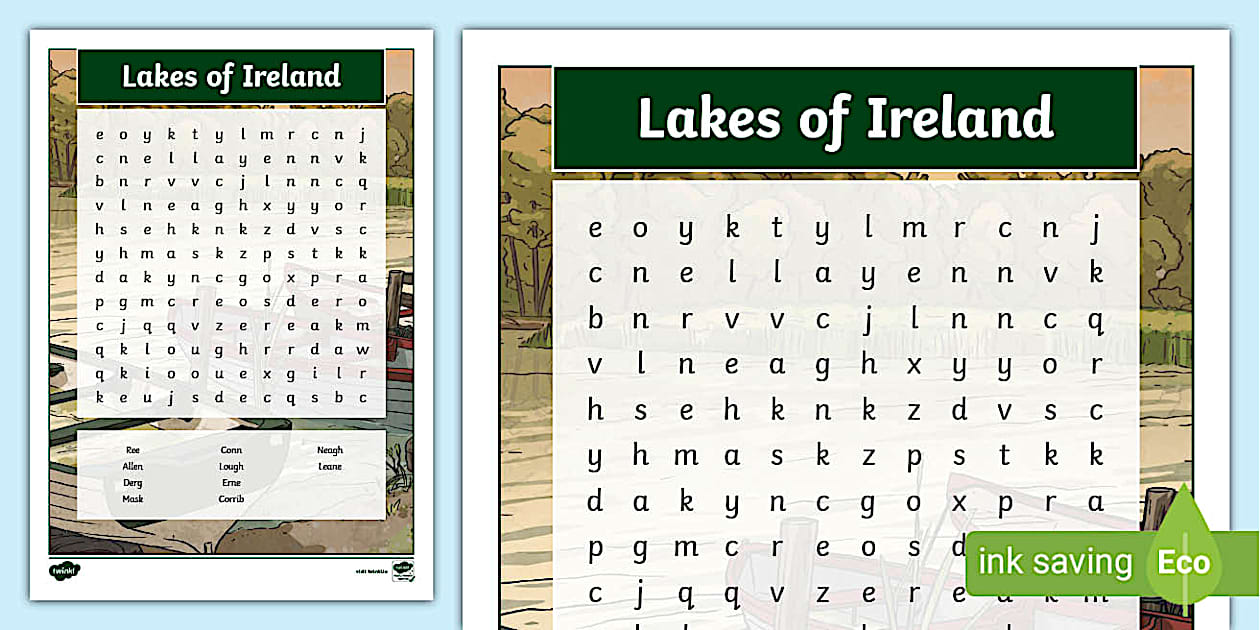 Lakes of Ireland Word Search 3rd/4th Class (teacher made)