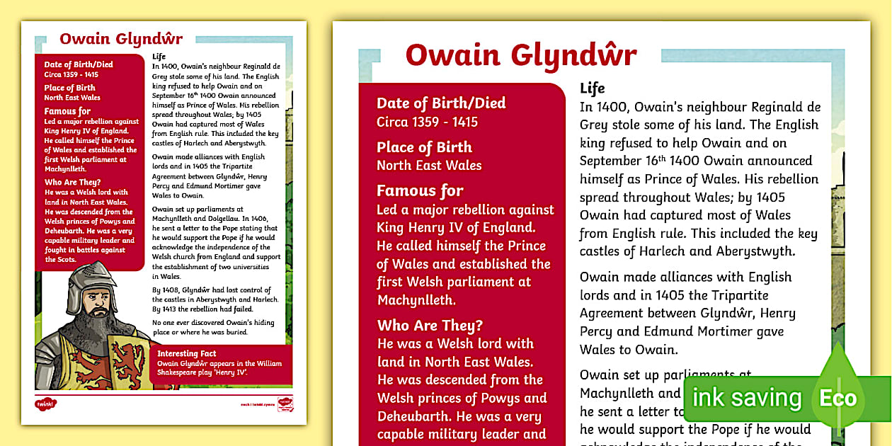 Owain Glyndwr Facts | Famous Welsh Figures (Teacher-Made)