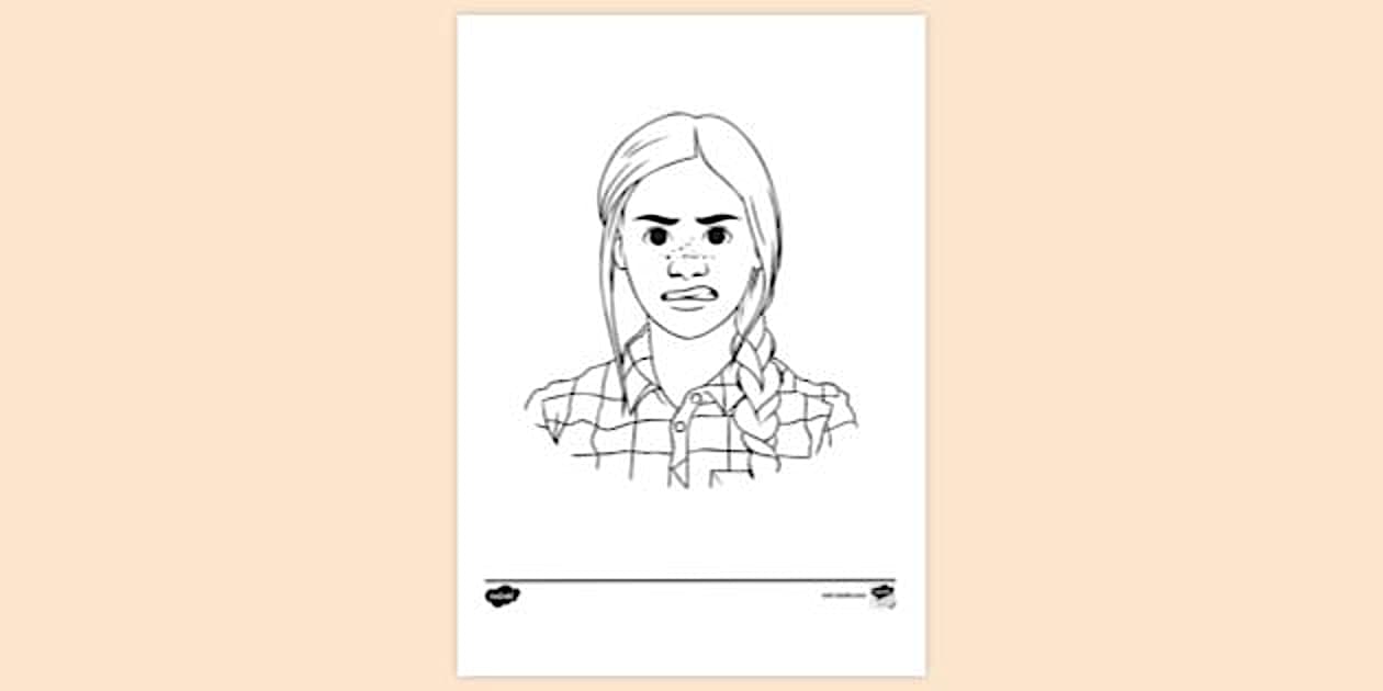 Frustrated Girl Colouring Sheet | Colouring Sheets - Twinkl