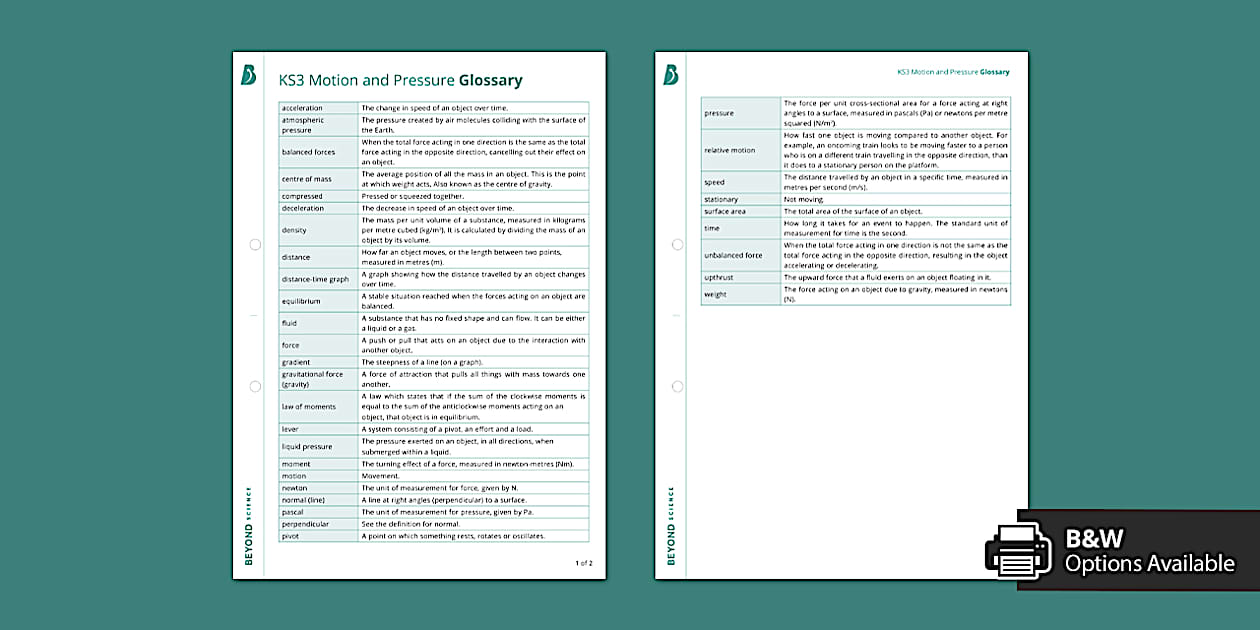 Motion and Pressure Glossary | KS3 Physics | Beyond Science