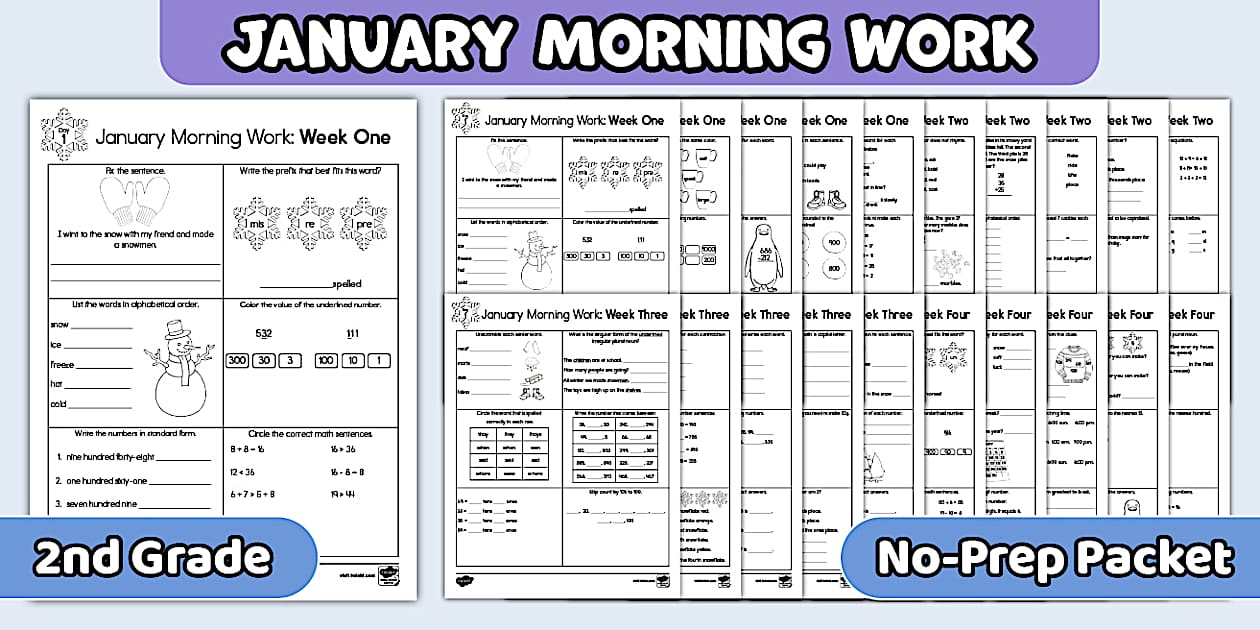 Second Grade January Morning Work Bundle - Twinkl