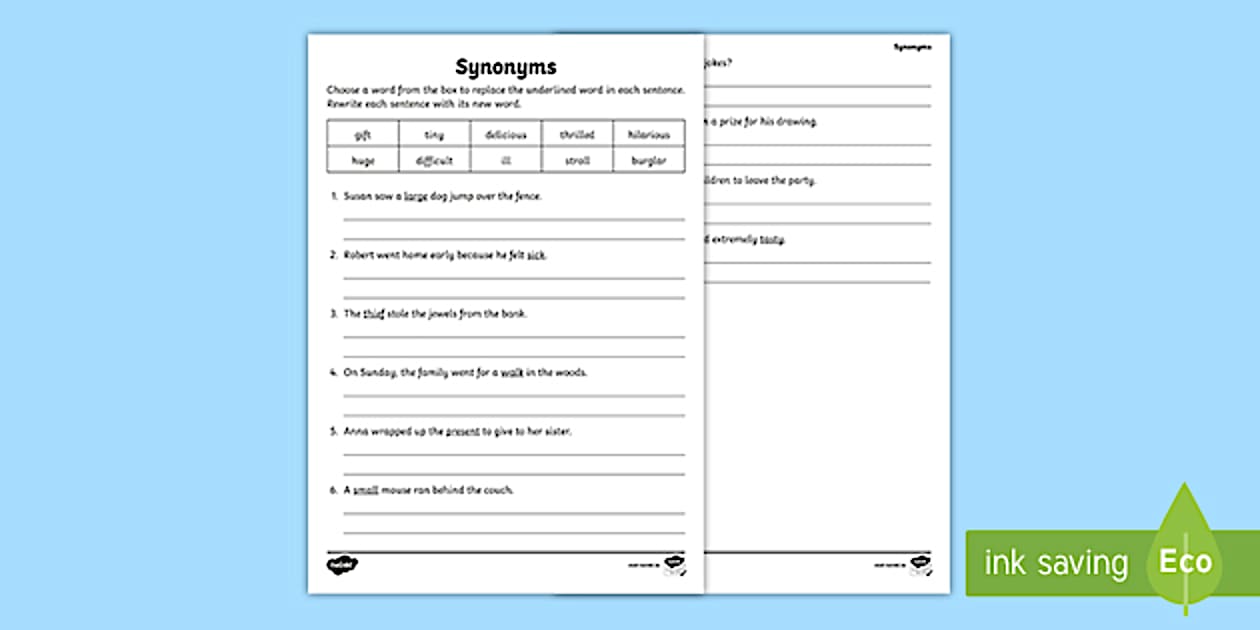 Choosing Synonyms Worksheet (Hecho por educadores) - Twinkl