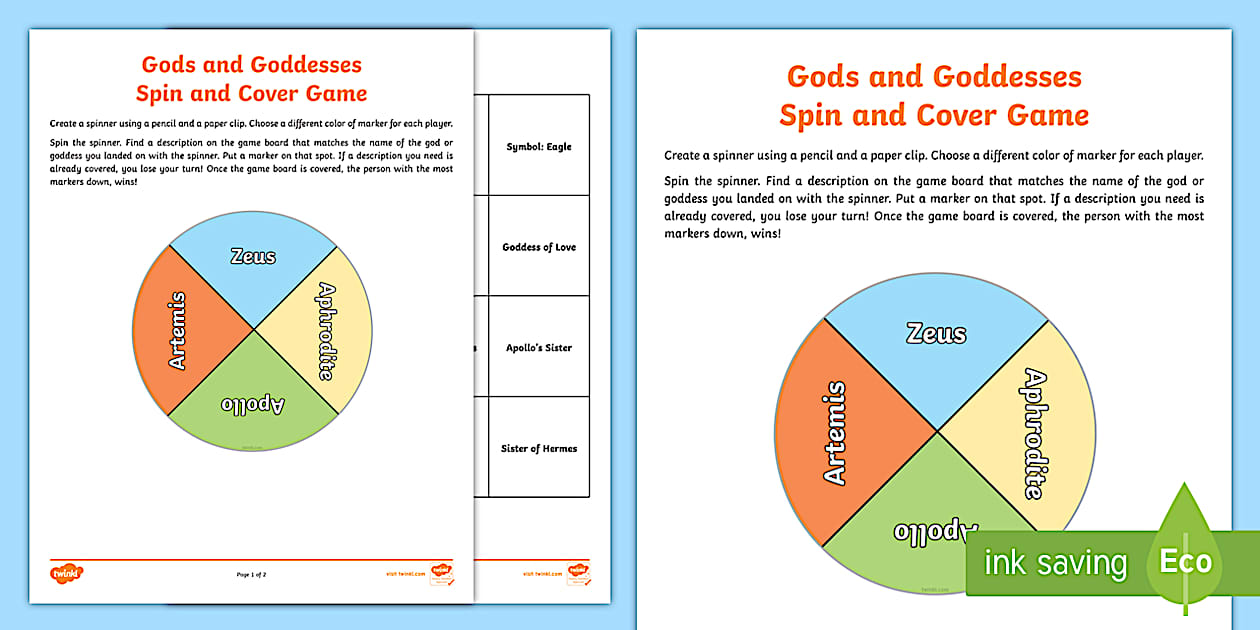 Gods and Goddesses Spin and Cover Games - Twinkl