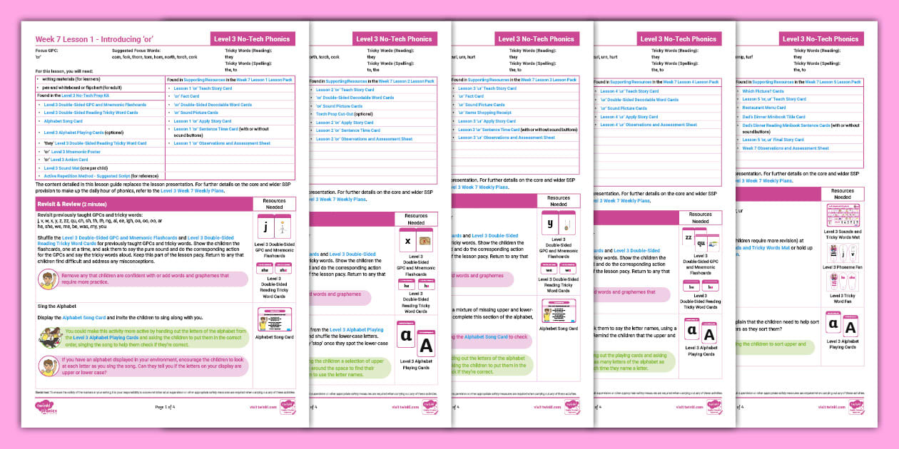 Level 3 No-Tech Phonics Week 7 Lesson Guide Pack