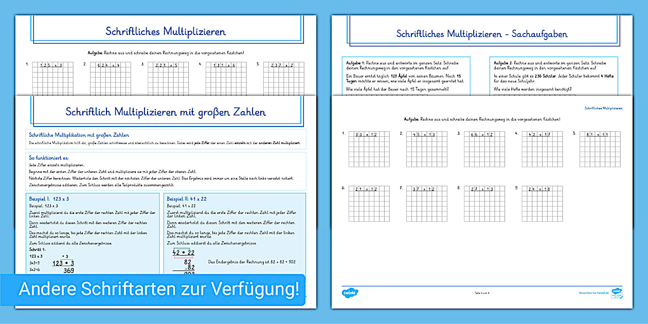 Multiplizieren mit großen Zahlen - Materialienbündel