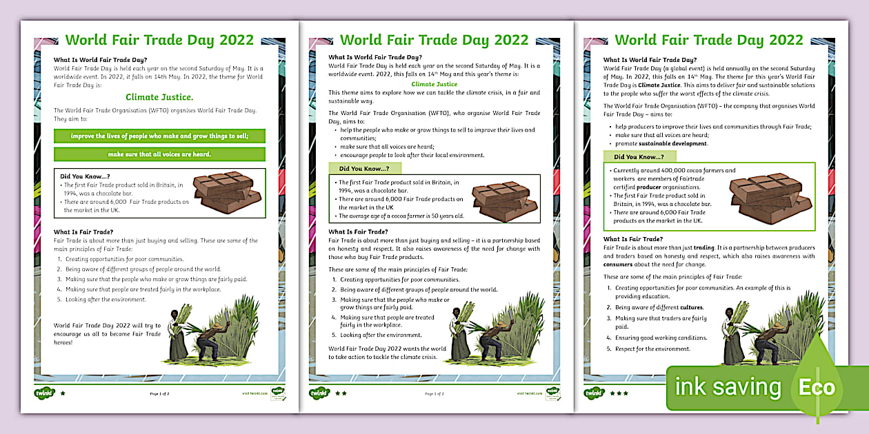 LKS2 World Fair Trade Day Differentiated Reading Comprehension Activity