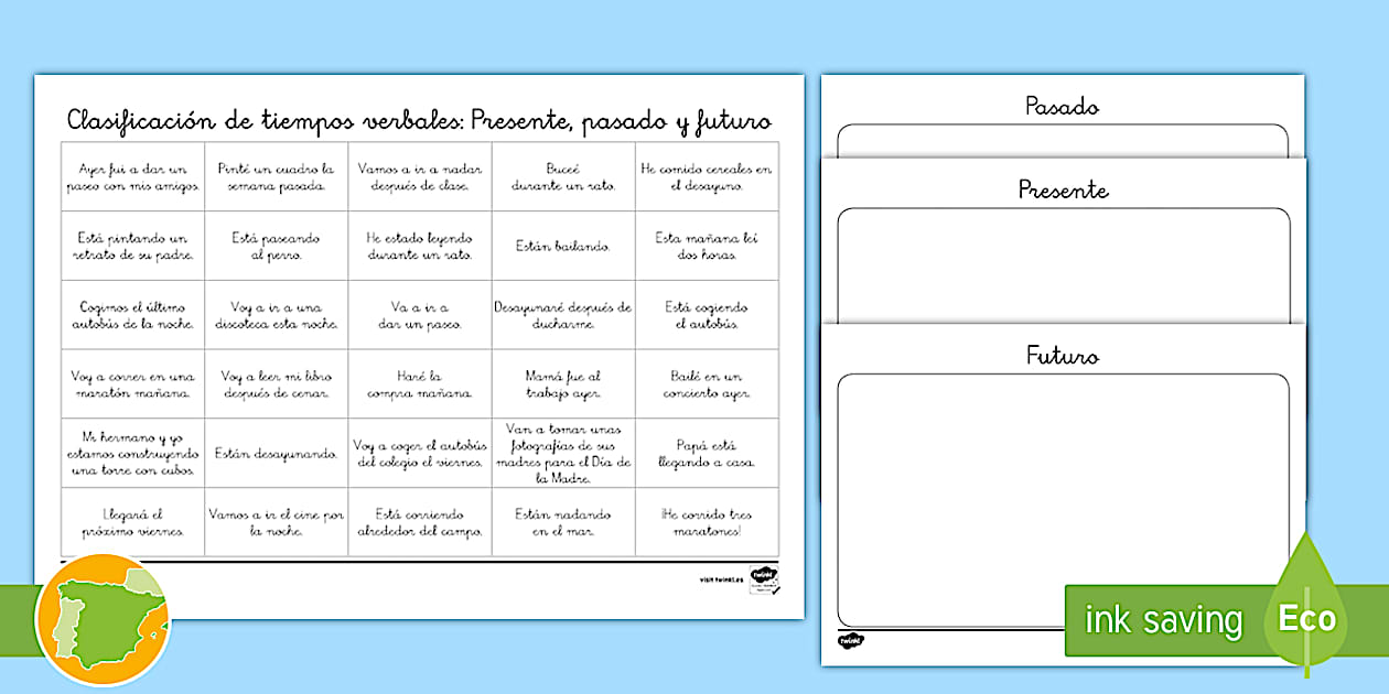 Ficha de actividad: Clasificación de los tiempos verbales - Presente ...
