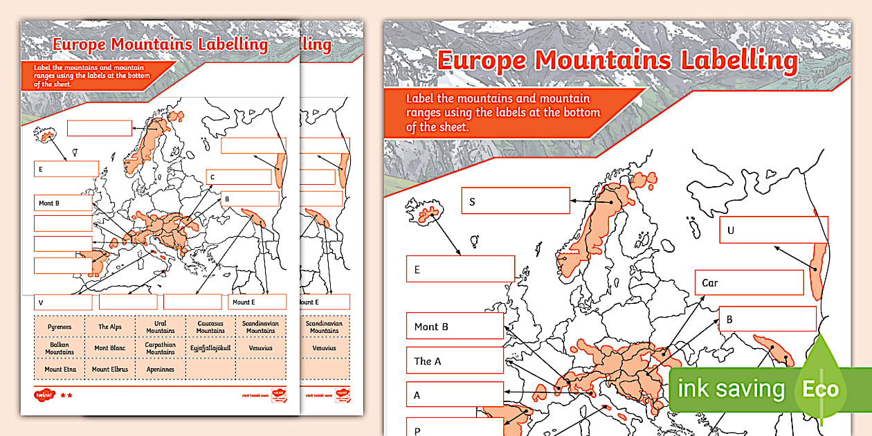 Europe Mountains Labelling (teacher made) - Twinkl