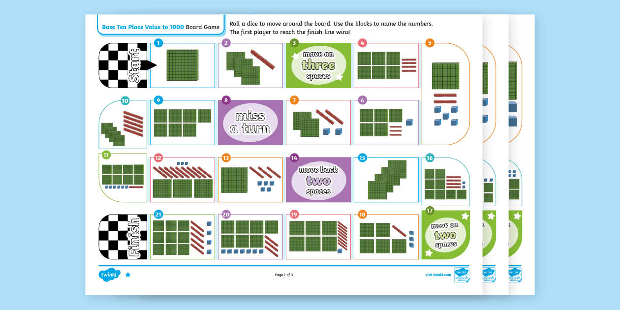 👉 Base Ten Place Value to 1000 Board Game - Twinkl