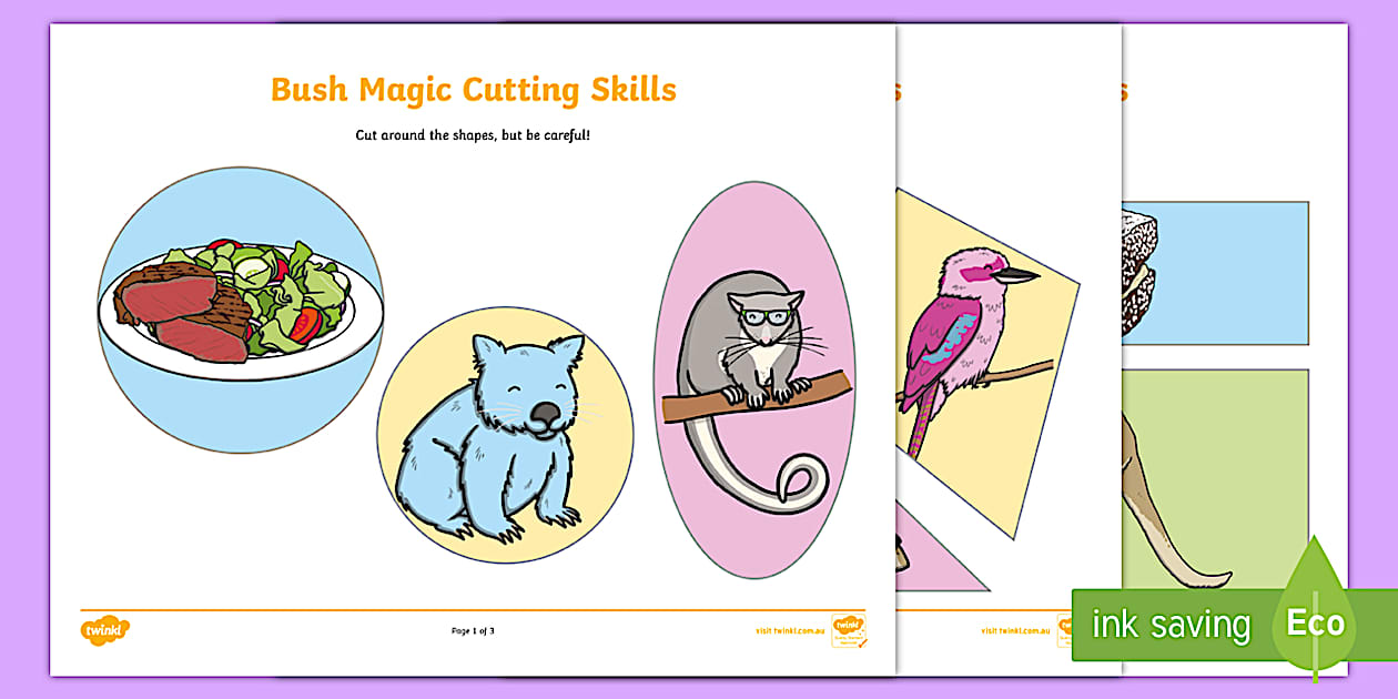 SA Cutting Practice Worksheets to Support Teaching on Possum Magic