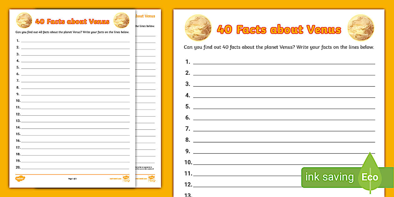 40 Facts about Venus Worksheet