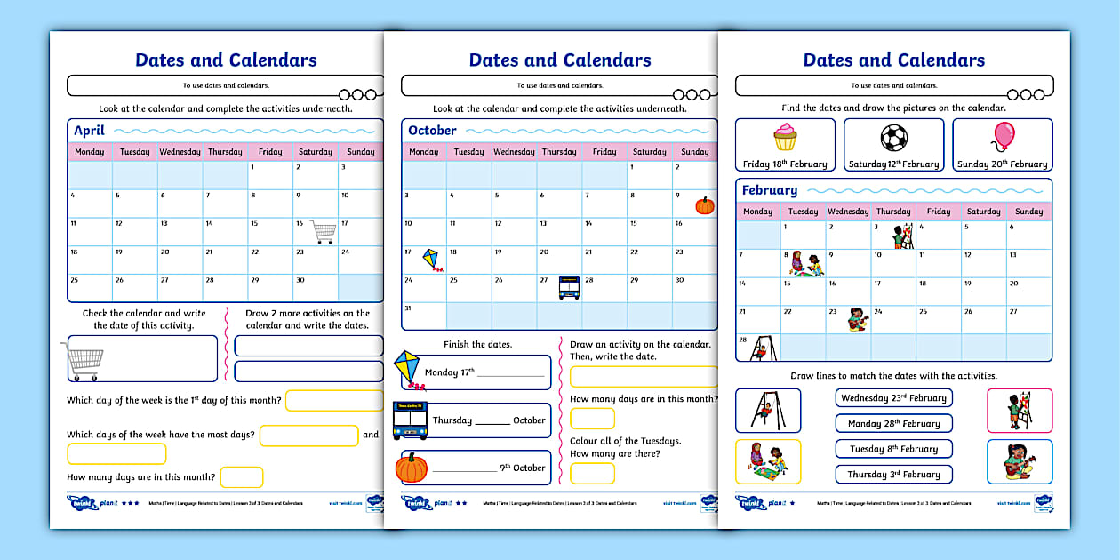 👉 Dates and Calendars Differentiated Maths Worksheets