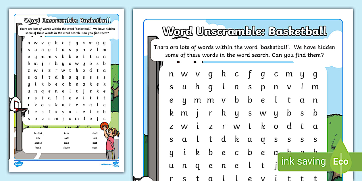 Basketball Word Unscramble Word Search - KS1 (teacher made)