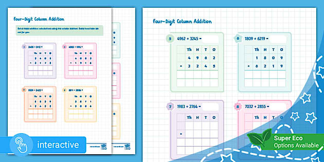 👉 Four-Digit Column Addition (Ages 8 - 9) - Twinkl