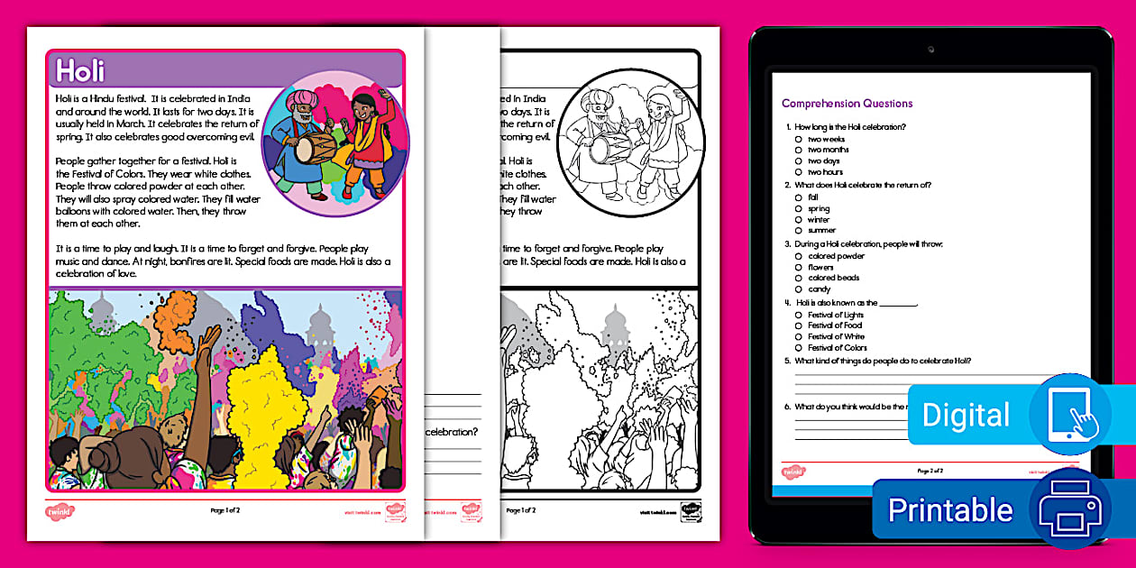 First Grade Holi Reading Questions Activity | Twinkl USA