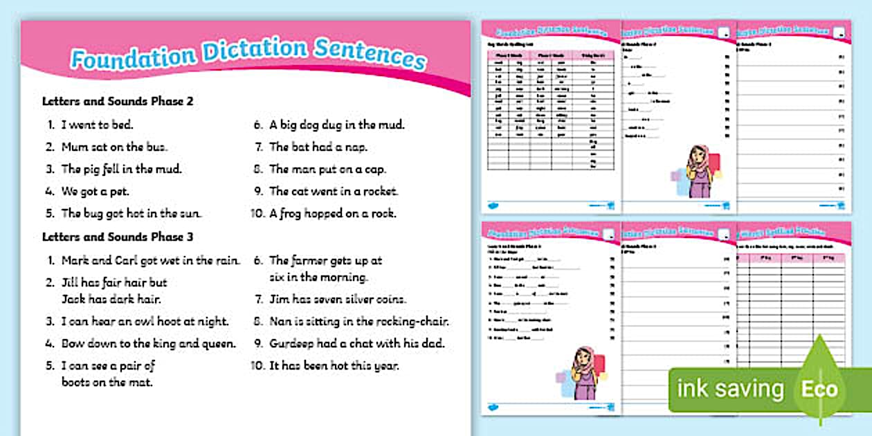 Foundation Dictation Sentences Assessment Pack - Twinkl