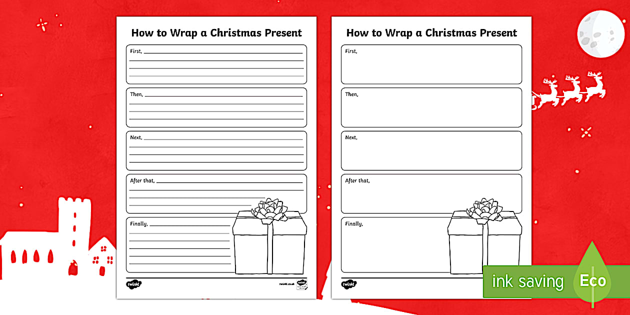 How to Wrap a Christmas Present Writing Frames - Twinkl