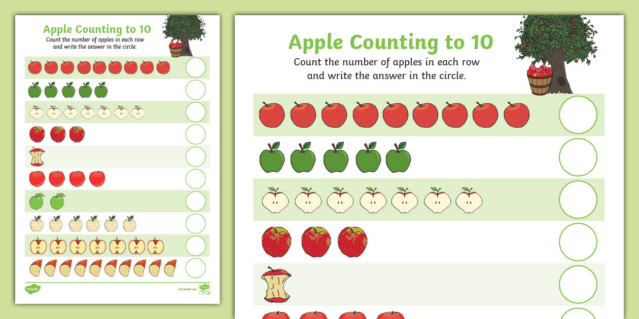 👉 Apple Themed Counting to 10 Worksheet (teacher made)