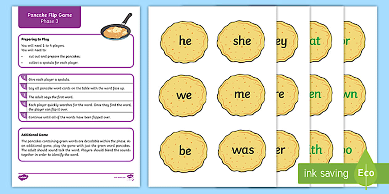 Phase 3 Tricky Word Pancake Flip Game (teacher made)